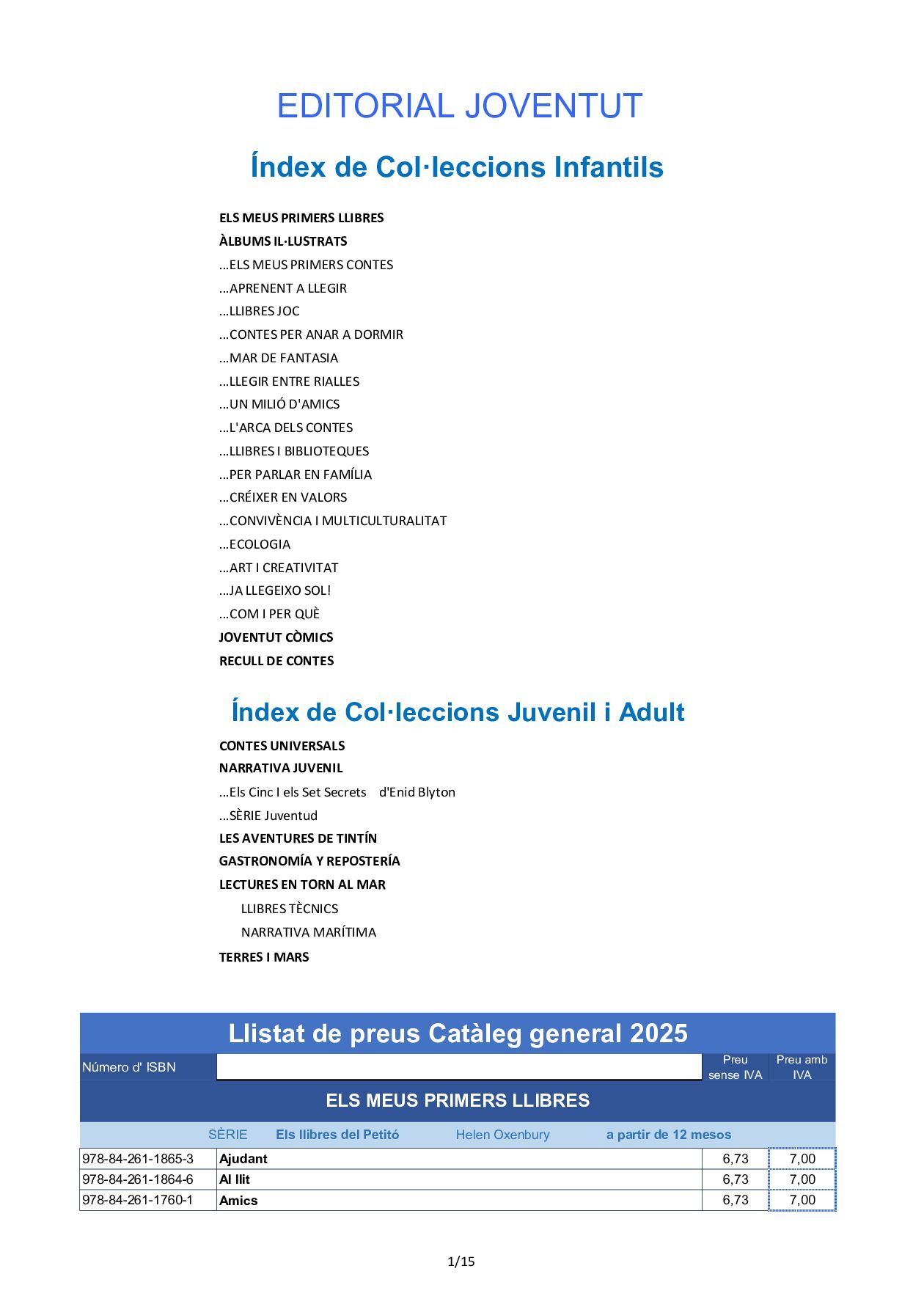 Llista de preus PDF - Editorial Juventud